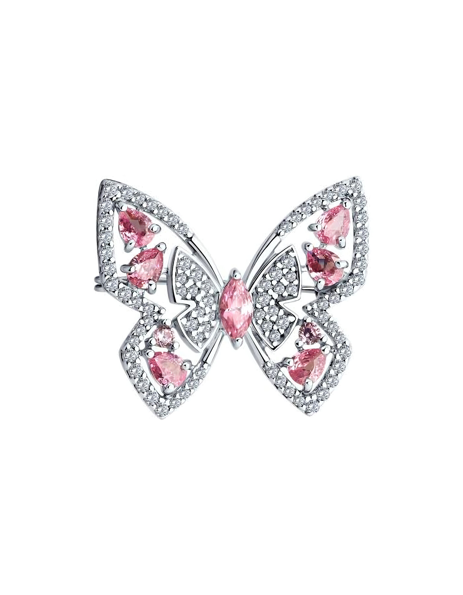 Брошь, серебро, 925 проба, родирование, фианит