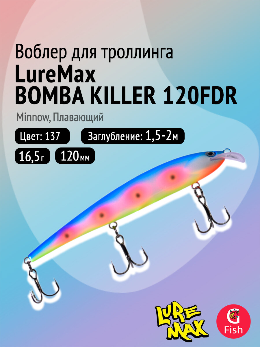 Воблер для рыбалки LureMax BOMBA KILLER 120FDR-137 16,5 г, для троллинга (судак, щука)