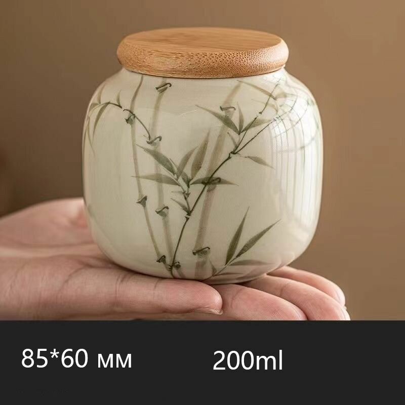 Керамическая чайница с деревянной крышкой в китайском стиле для хранения чая элегантный аксессуар для чайной церемонии