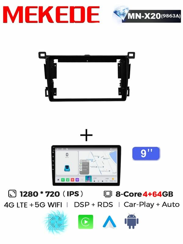 Магнитола 9" Mekede MN X20 Pro 4/64 Gb Toyota RAV4 4 XA40 5 XA50 2012-2018 Правый руль carplay