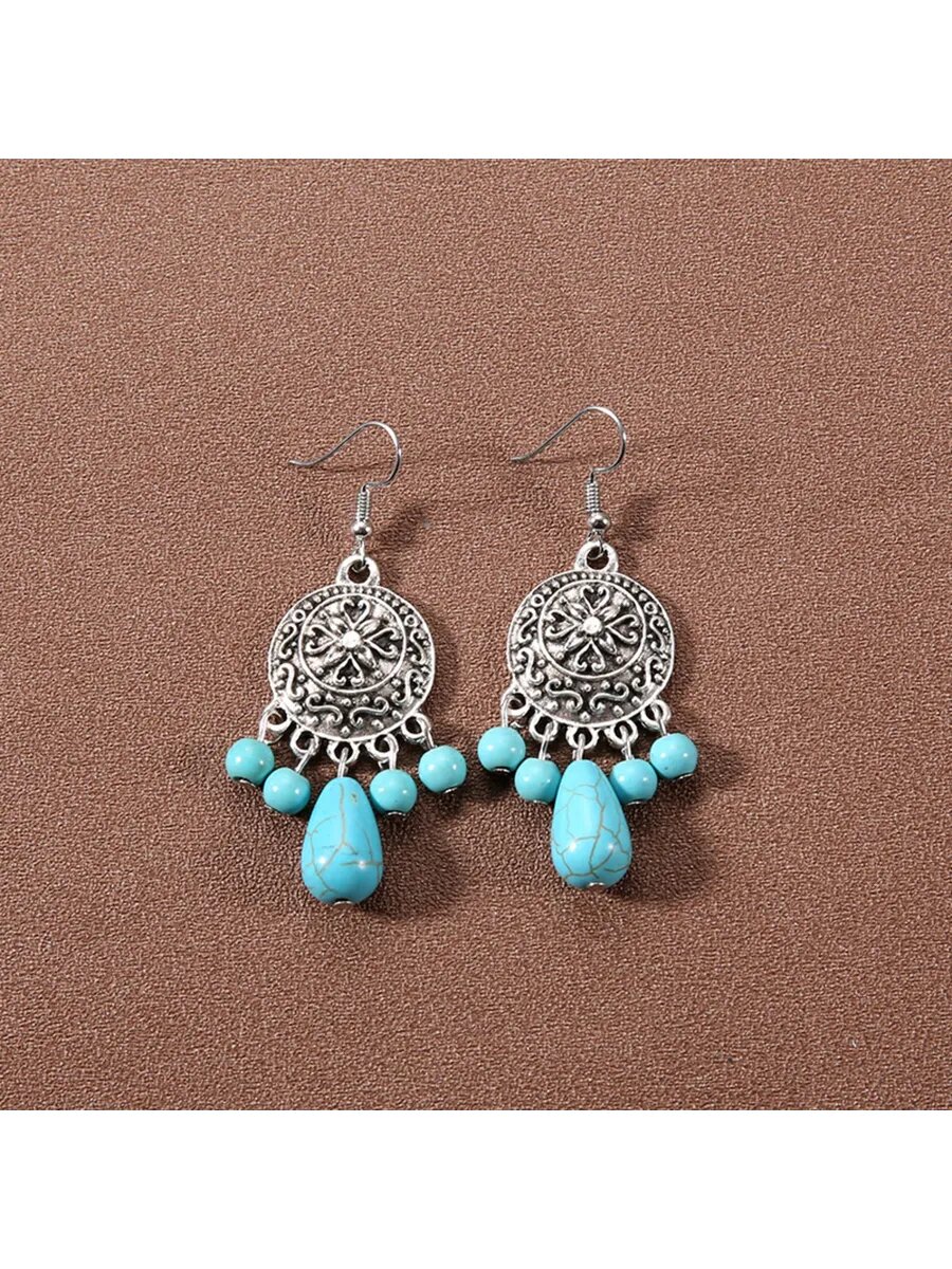 Серьги, бирюза синтетическая, эмаль