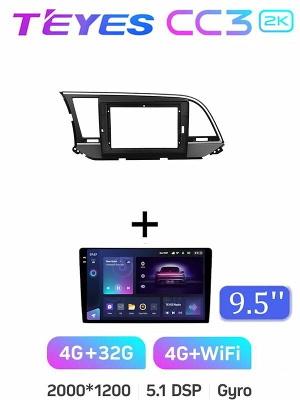 Магнитола 9" Teyes CC3 2k 4/32 Gb Hyundai Elantra 6 2016-2018 (B)
