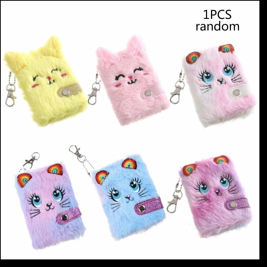 Мультяшный плюшевый блокнот с подвеской в виде милого кота - случайный цвет