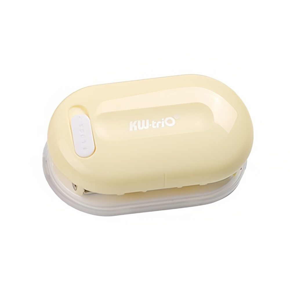 KW-triO 3-Hole Paper Punch Handheld Mini Loose Leaf Paper Puncher 5.5mm Aperture 5 Sheet Capacity White Pink Green Yellow ABS Iron 92x52x54mm 168g Notebook Scrapbook Diary Planner Calendars Agenda Greeting Card DIY Office Home School
