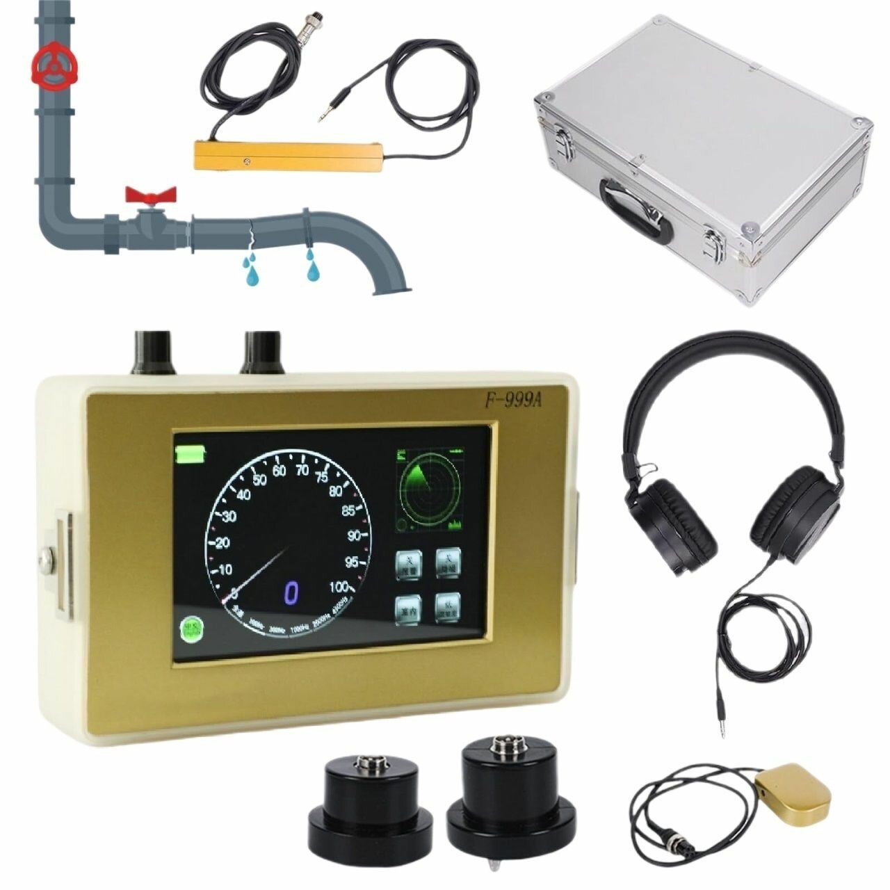 Течеискатель подземный, с наушниками, цифровой дисплей, 7800 г