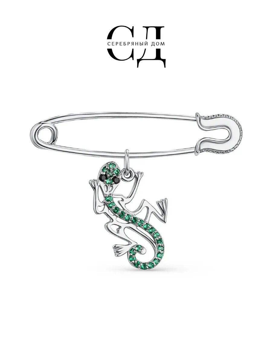 Брошь, серебро, 925 проба, родирование, фианит