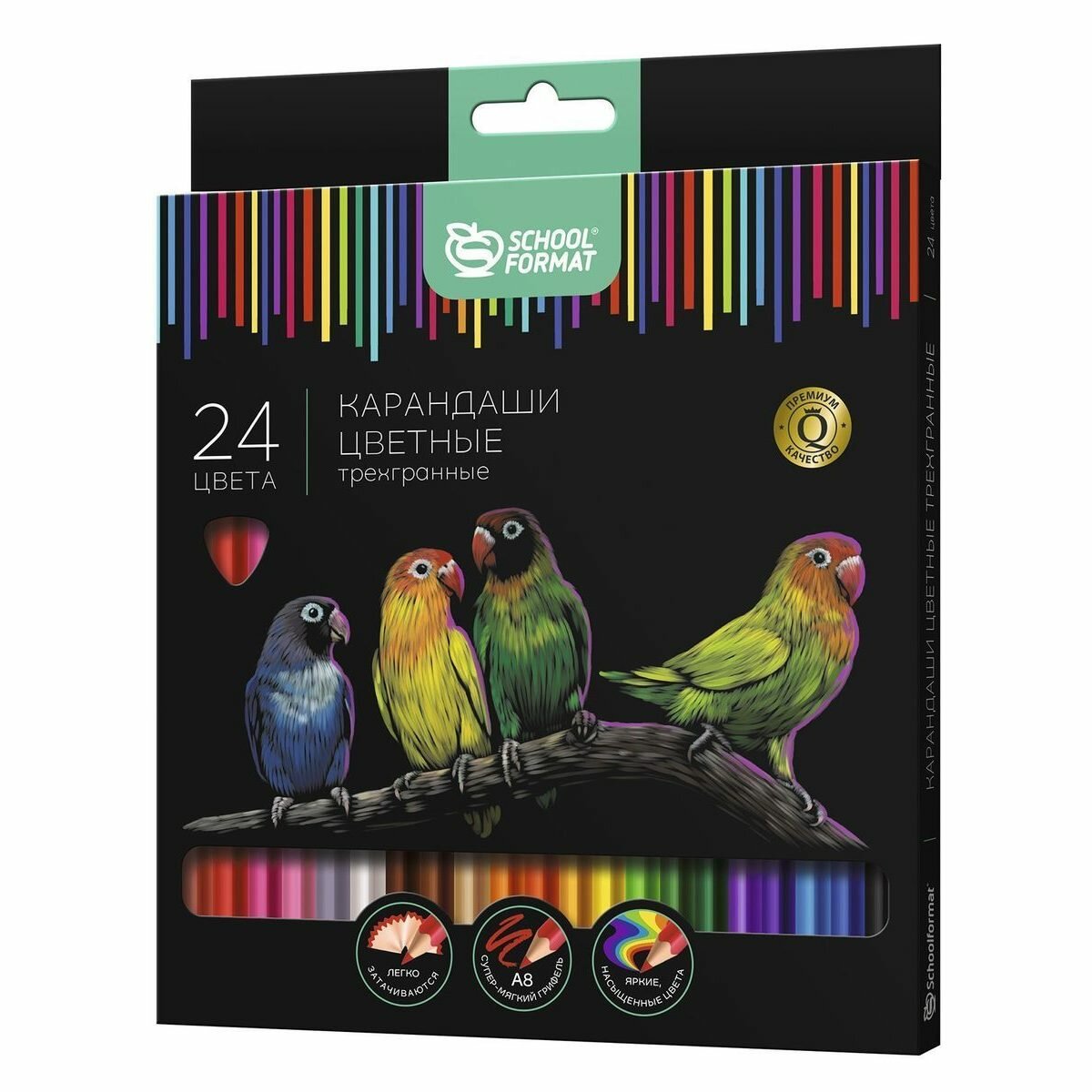 Карандаши цветные 24 цвета schoolформат "Дикая планета" (утолщенные, мягкие, 3гр) картонная коробка