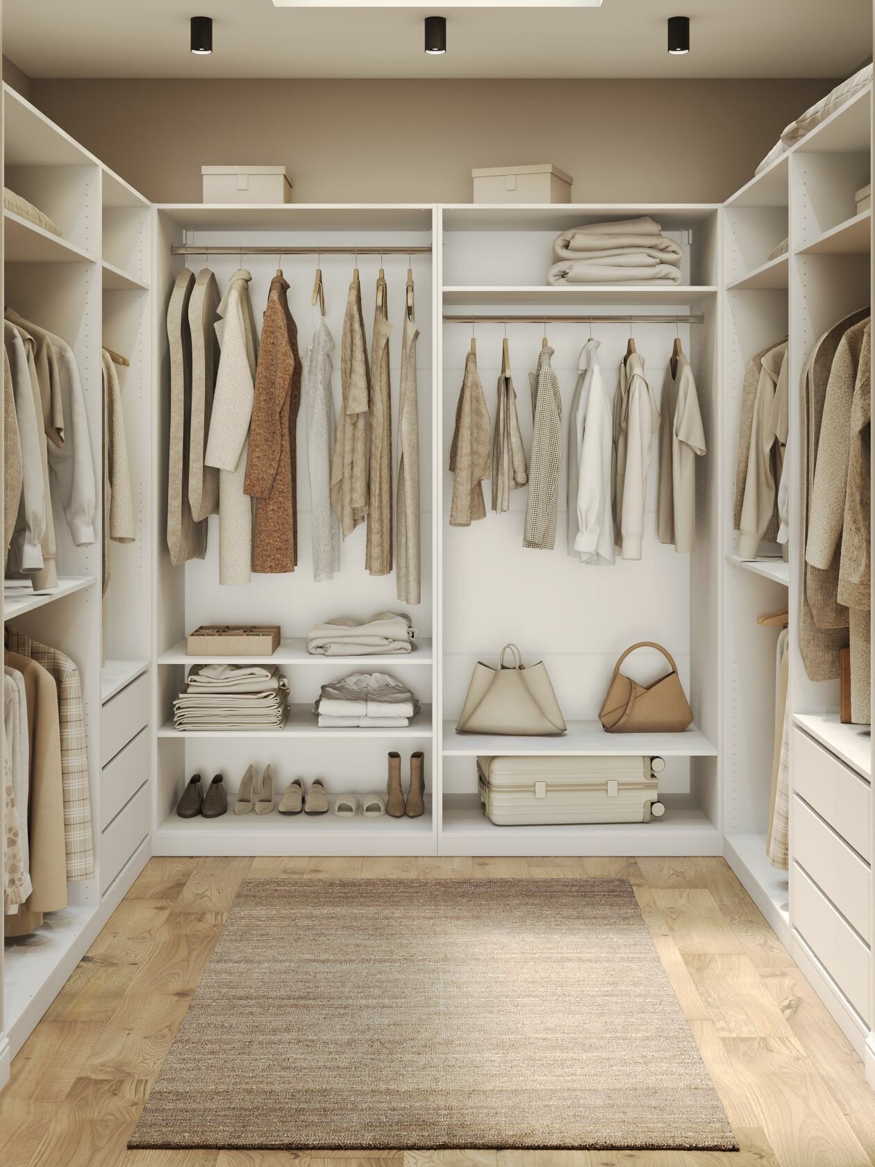 Распашной шкаф для одежды и хранения вещей Стайл Мега с полками, с ящиками со штангой, 318х180х229.3 см, Белый