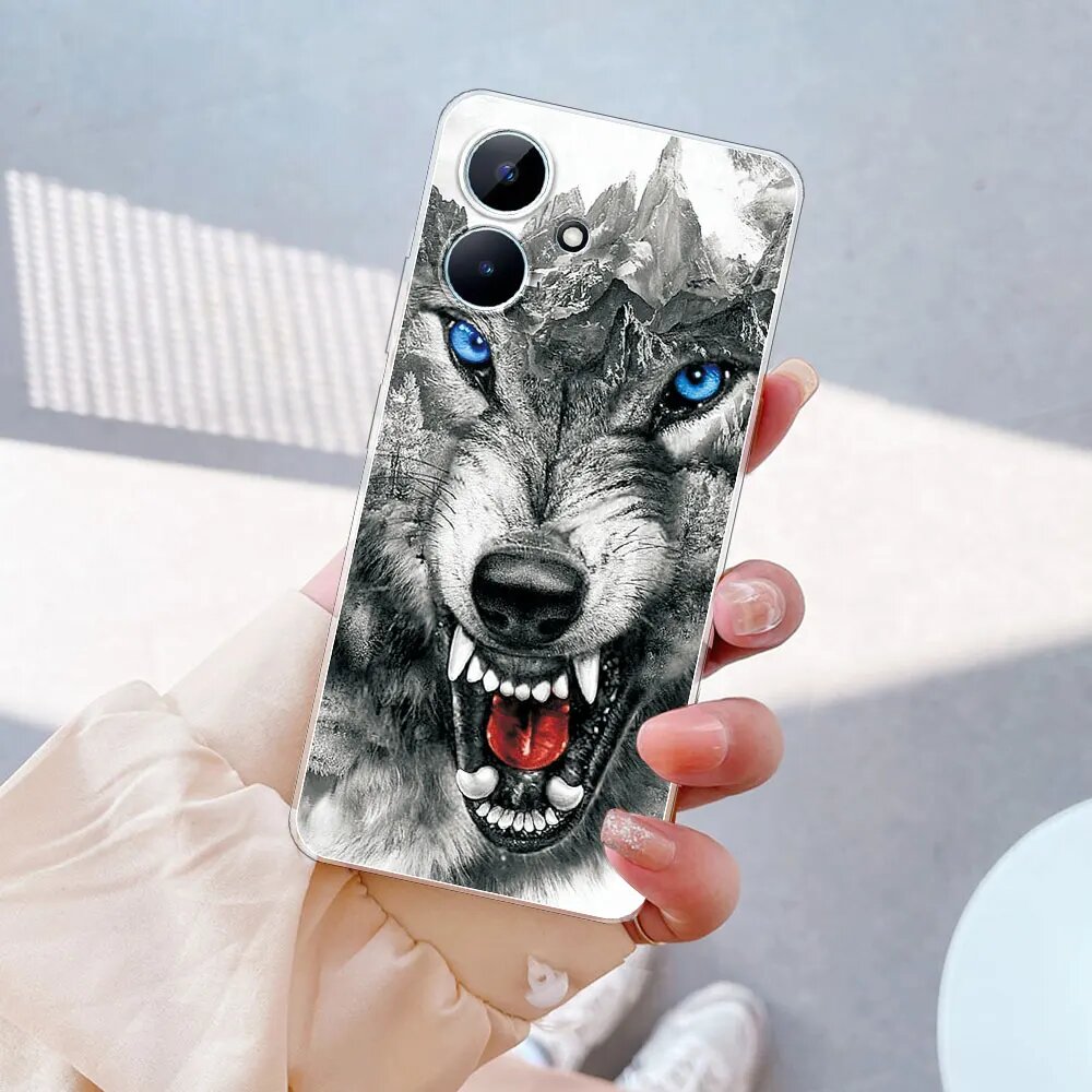 Чехол Realme Note 60, волк, прозрачный силикон
