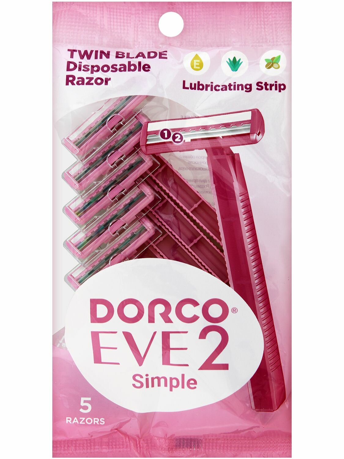 Dorco Бритвы одноразовые EVE2 Simple TG (5 станков), женские, 2 лезвия, фикс. головка, увл. полоса