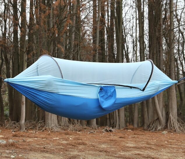 Гамак подвесной с антимоскитной сеткой от насекомых, голубой (260*140)