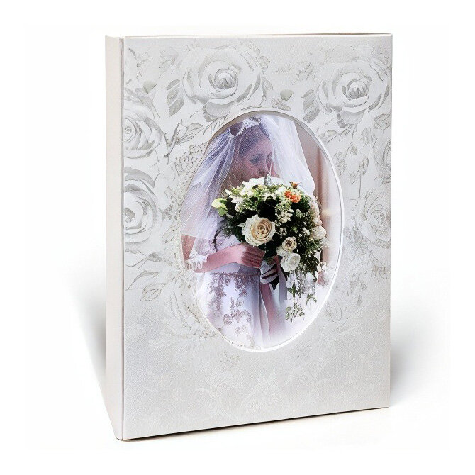 Свадебный комбинированный альбом на 120 фото 10х15 и 40 фото 15х20, место для фото на обложке, атласный, овал GF 4935