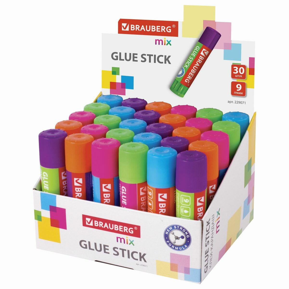 Клей-карандаш Brauberg MIX, 9г, PVP-основа (229071), 30шт.