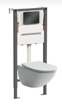 Инсталляция Ceramica Nova Balance 121002MB с унитазом MONO Rimless CN1905, кнопка Square, черный матовый