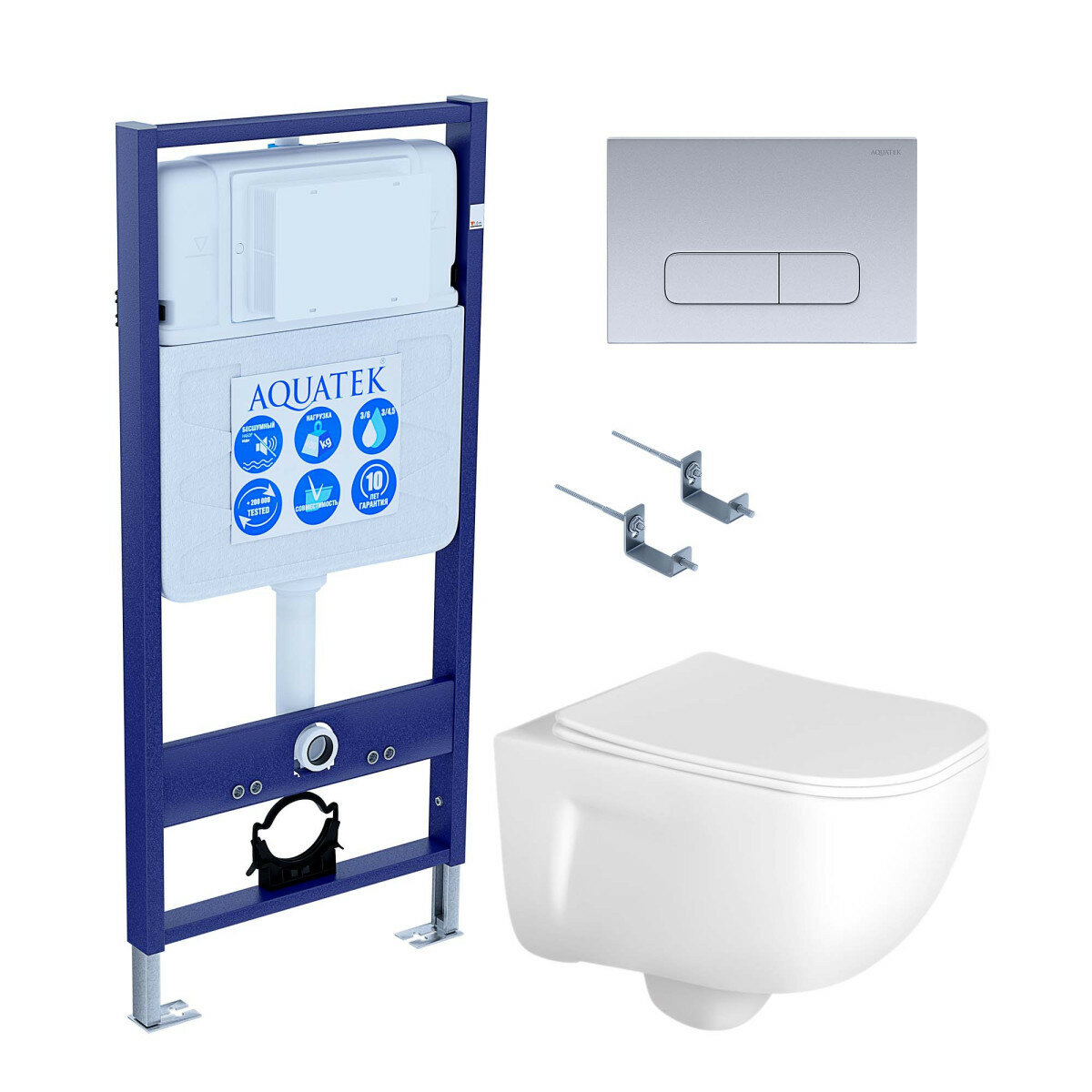 Комплект AQUATEK SET ДИВА-014 4в1 (рама Standard INS-0000012+крепеж KKI-0000002+клавиша KDI-0000014+унитаз Дива AQ2012-00 с сиденьем)