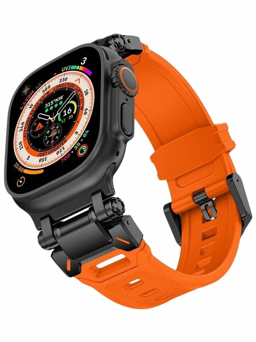 Премиальный ремешок для Apple Watch 42 / 44 / 45 / 46 / Ultra 49 mm Black Orange