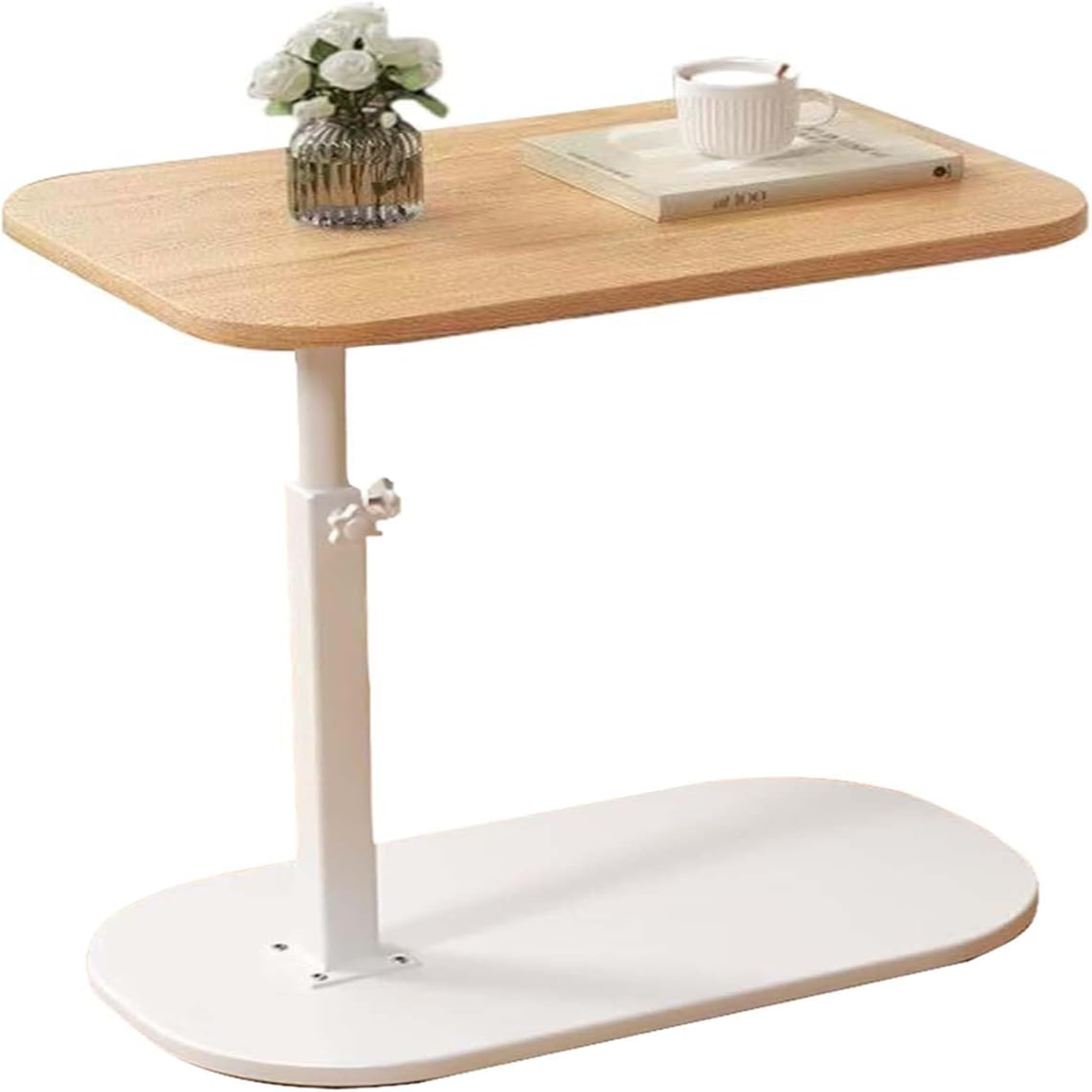 Домашний поднимаемый кофеенный стол, поворотный боковой стол для дивана, ночной столик, небольшой стол для гостиной, цвет: основной цвет + белый, материал: цельный дерево + нержавеющая сталь, вес: 500 г, размер: 40*30*80 см, поворот 360 градусов,