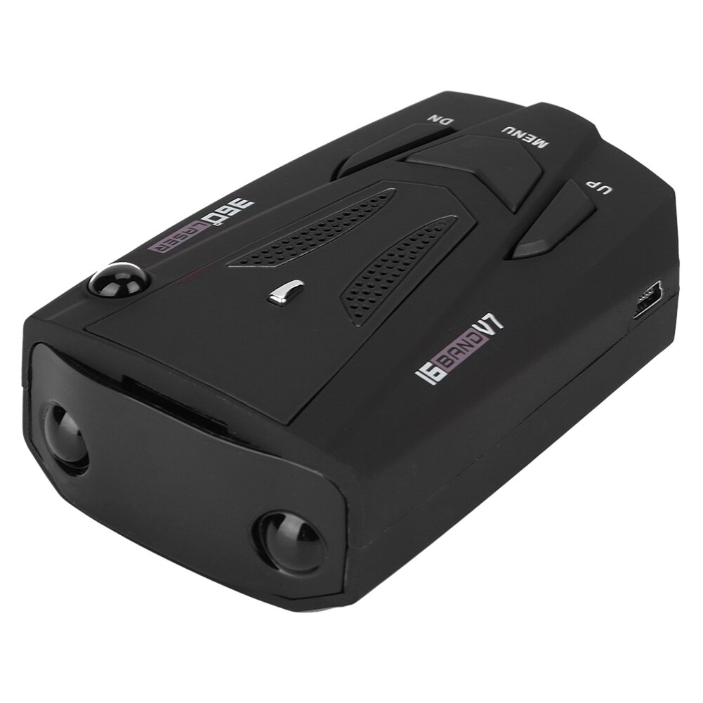 Детектор радаров GPS V7 для автомобиля с голосовым оповещением о скорости, 16 полос частот, 360 градусов, черный