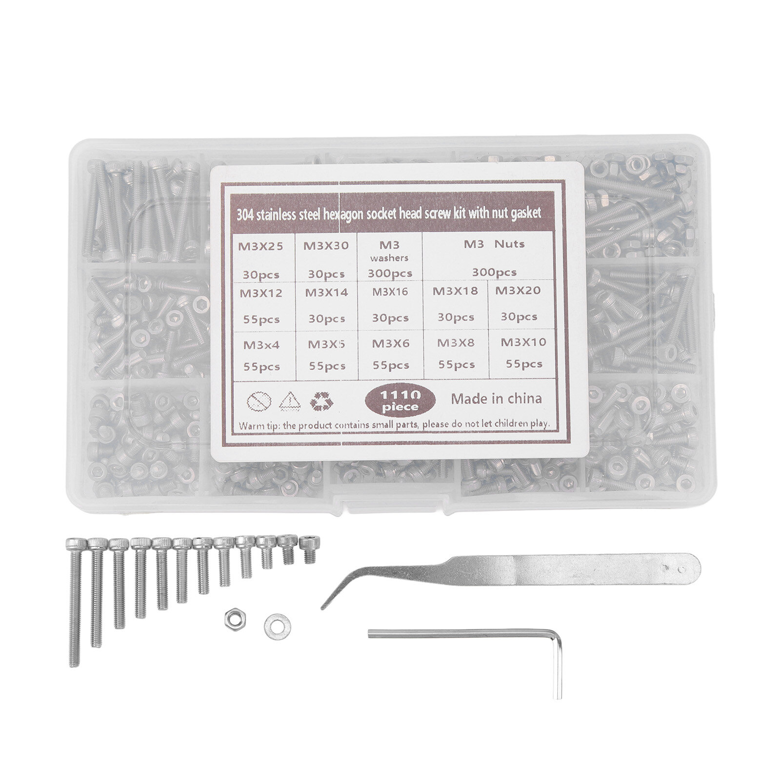 M3 Assortment Assortment комплект 304 Хекс шестнадцатеричной винты из нержавеющей стали