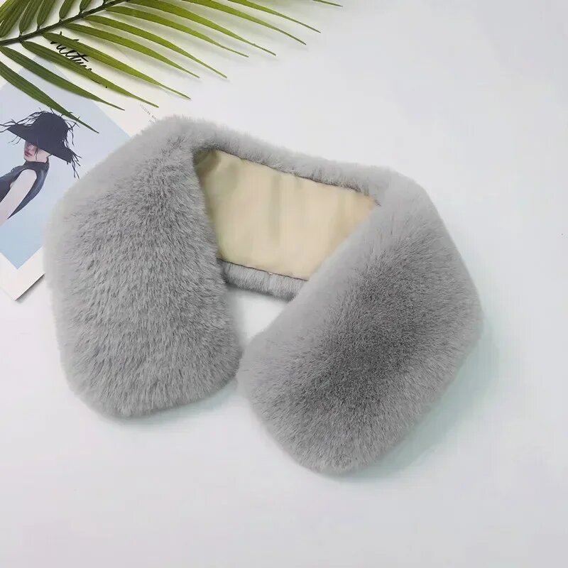 2025 зимняя пушистый фальшивый мех воротник для женщин фальшивый кролик мех мягкий теплый крюк вверх стиль шарф 2 в 1 толстый шея теплее 55 * 17 см,200,55,12, искусственный мех, полиэстер,