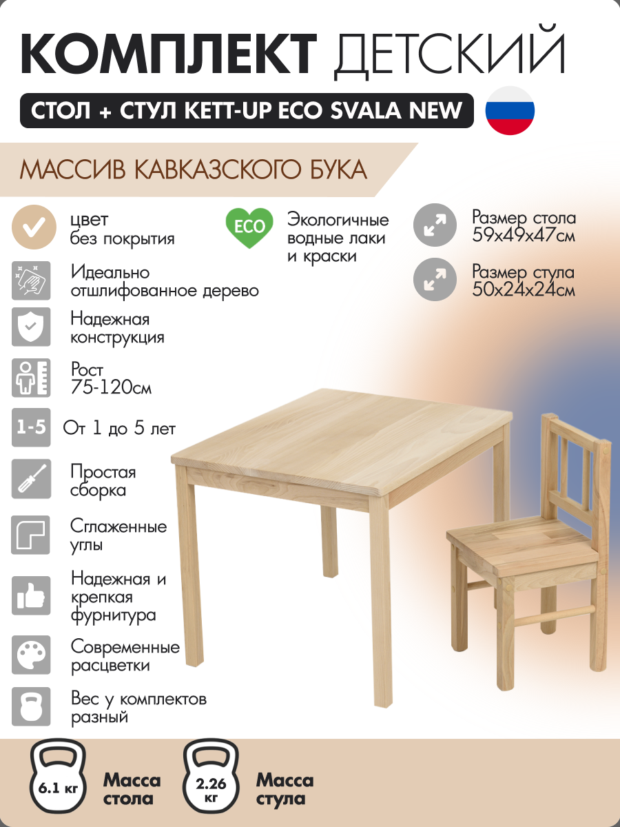 Комплект детский стол + стул KETT-UP ECO SVALA NEW без покрытия