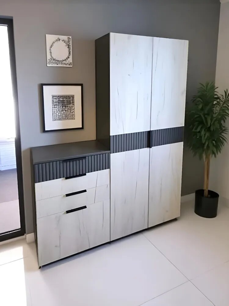 Комплект мебели Роджина (шкаф 2-х ств.+комод) Дуб крафт Белый/Графит Софт NEW, Графит