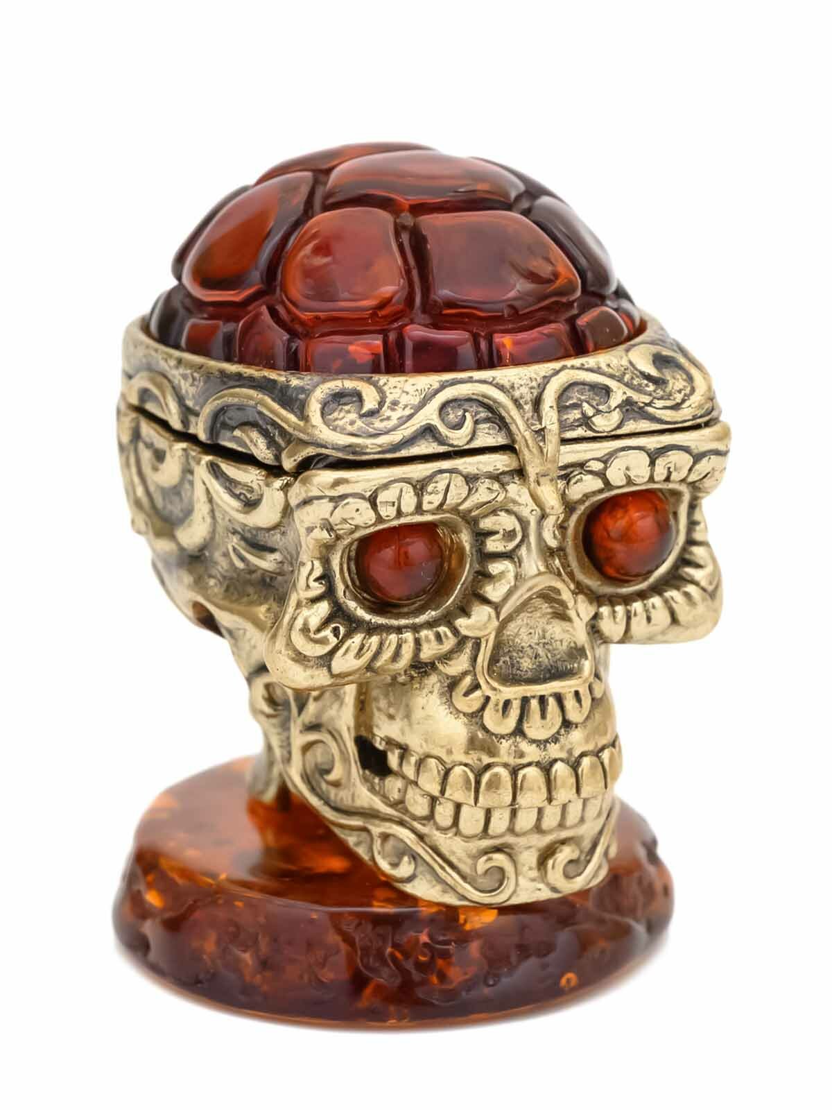 Сувенирная фигурка - Череп Мексика (Шкатулка), Балтийский Янтарь, 5,5 см