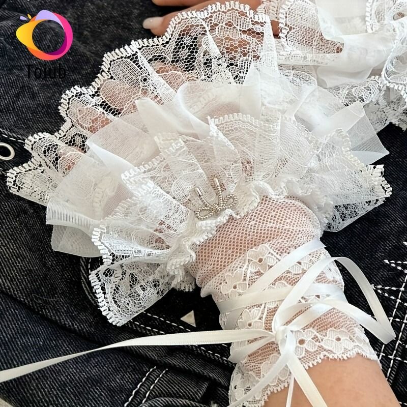 Кружевные перчатки Лолиты, Белая женская кружевная манжета, 2 шт