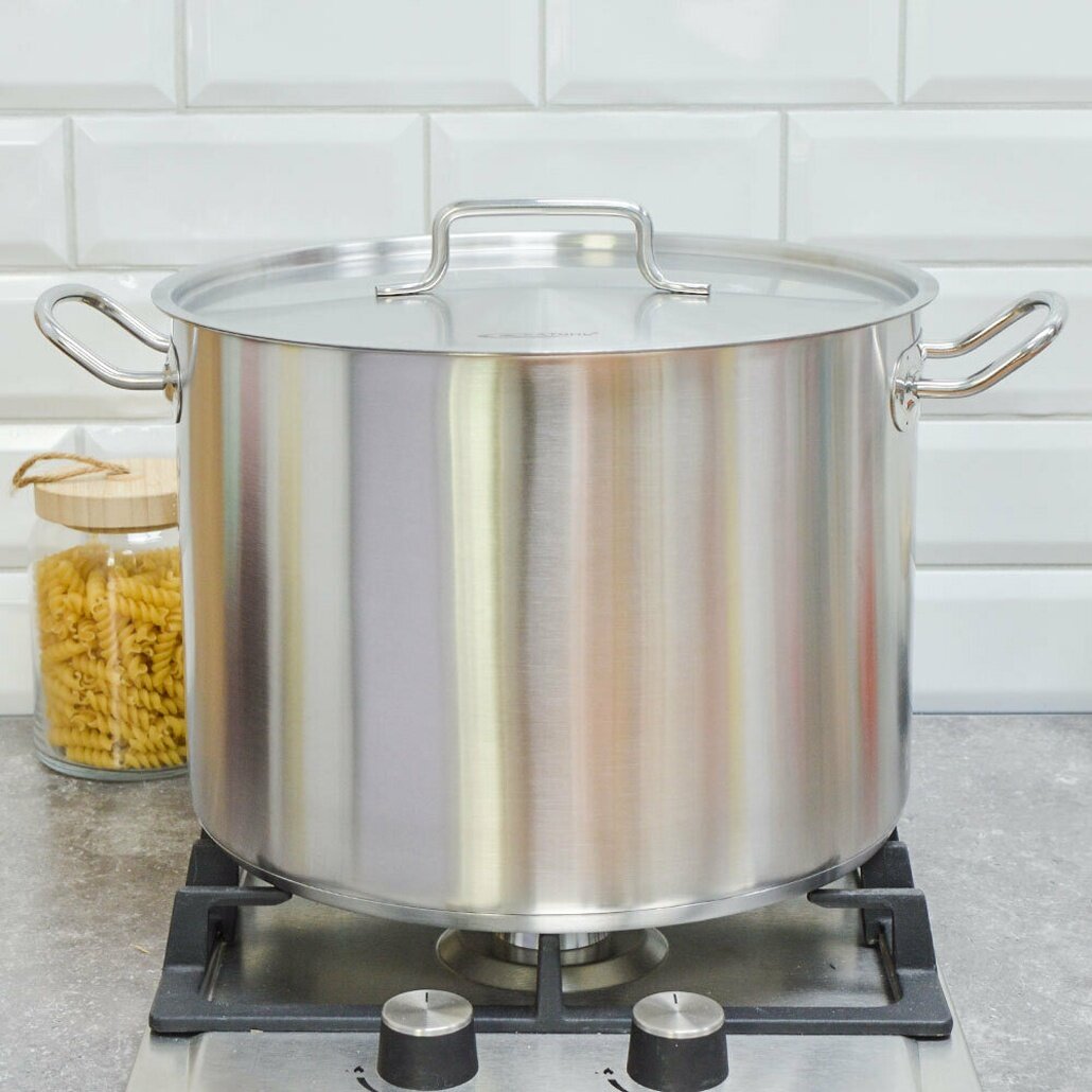 Кастрюля нержавеющая 15л с металлической крышкой, диаметр 30см, для домашней и профессиональной кухни
