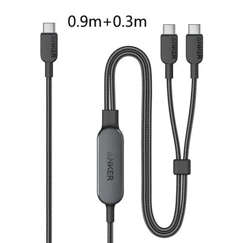 Кабель Anker USB C, 4 фута, 2 в 1, максимальная быстрая зарядка, 140 Вт для iPhone серий 15, Samsung, MacBook и многое другое (USB 2.0, плетеный) 0.9m