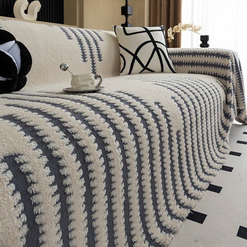 Покрывало, для диванов, 180x230см, полиэстер, зимнее, геометрический узор, серое