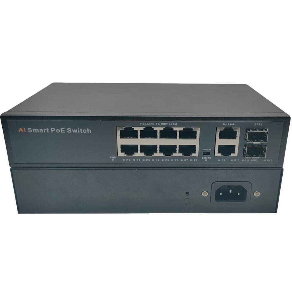 Сетевой коммутатор PoE 8 портов +2 uplink+2 SFP 10/100/1000 Мбит/с POE012