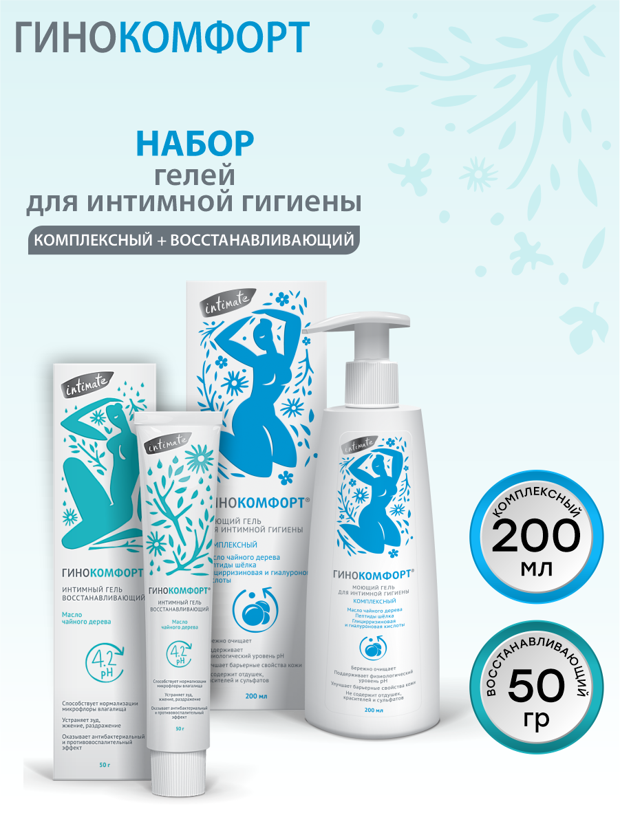 Набор Гелей для интимной гигиены Гинокомфорт моющий Комплексный + РН баланс восстанавливающий