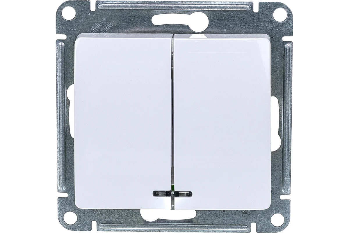 Выключатель двухклавишный, с подсветкой, белый, сх.1, 10АХ, Systeme Electric Glossa