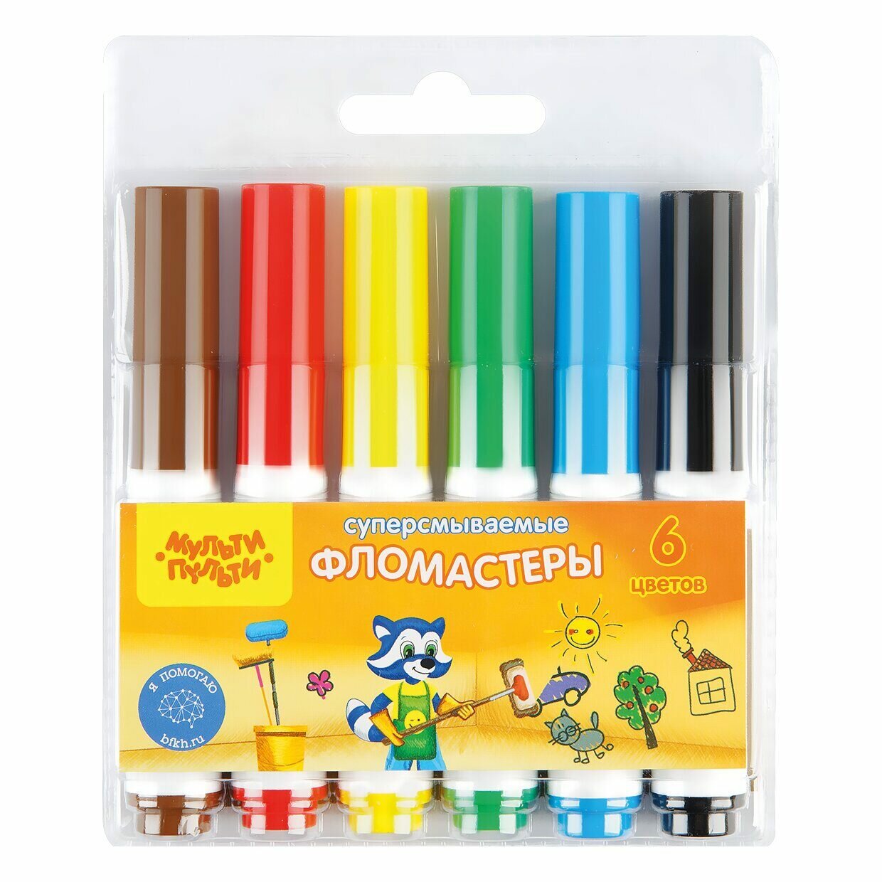 Фломастеры Мульти-Пульти Приключения Енота, 06цв, утолщенные, суперсмываемые, блистер, WP_19279