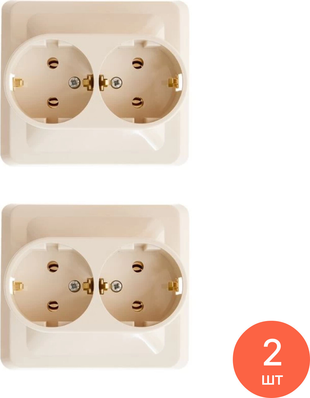 Розетка силовая штепсельная Systeme Electric / Систем Электрик Этюд двухместная скрытой установки, 16А 250В IP20 кремовая с заземлением, PC16-007K / электрооборудование (комплект из 2 шт)