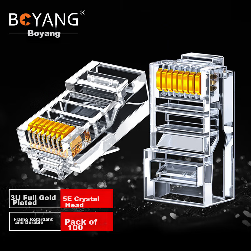 BOYANG Cat5e Неразъемный 8P8C Gigabit Ethernet RJ45 Кристаллическая Головка Полностью Золото-Покрытая 100 Штук В