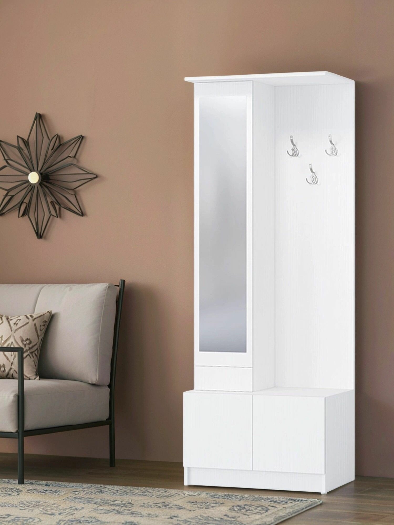 Прихожая Бастион 800x2200x520 Белый древесный ЛДСП с зеркалом