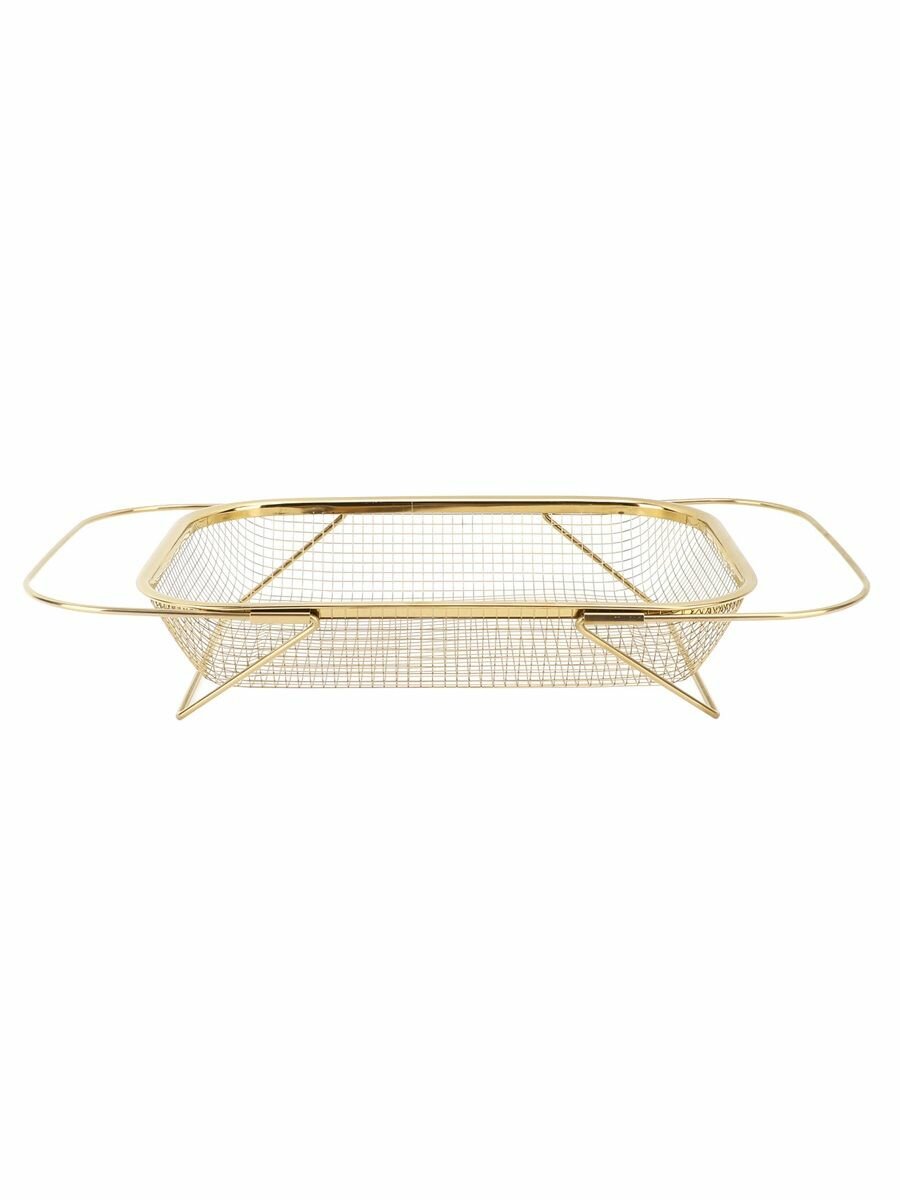 24-дюймовый расширяемый дуршлаг над раковиной, мелкоячеистая корзина для кухонной мойки из нержавеющей стали с ручками, золотой прямоугольный дизайн для удобства приготовления и хранения продуктов