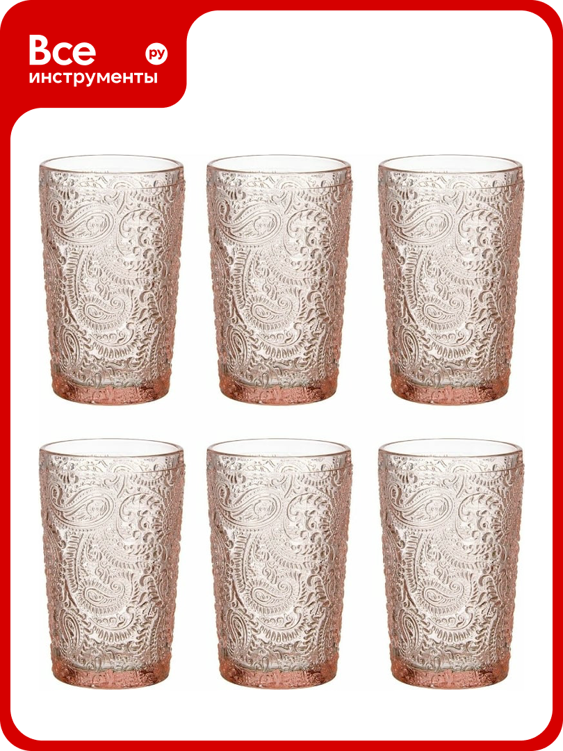 Набор бокалов для воды BILLIBARRI BRESCIA, стеклянные, высокий, розовый с цветочным рисунком, шесть штук