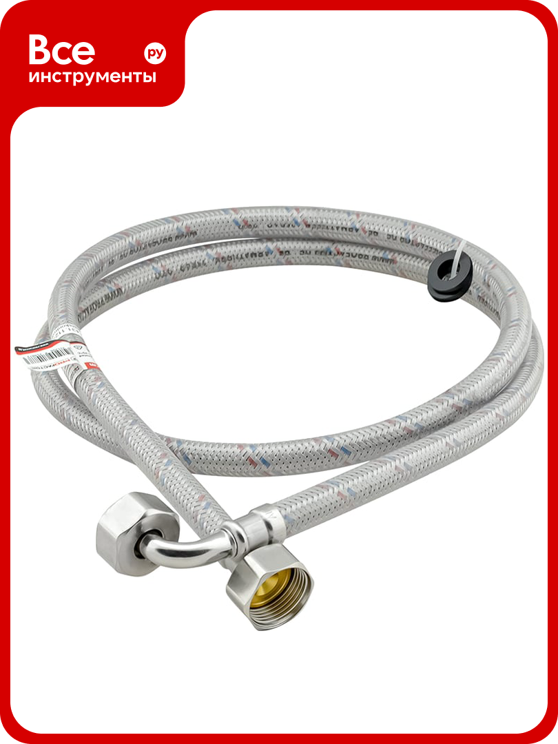 Подводка PROFACTOR для стиральных машин угловая в/в 3/4", латунная конструкция с оплеткой нержавеющей стали