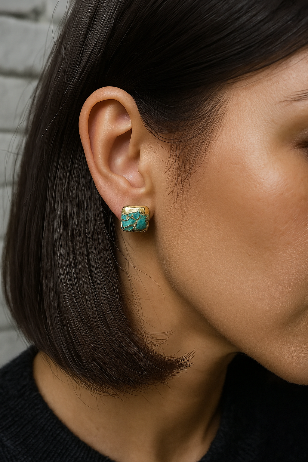 Серьги пусеты, бирюза