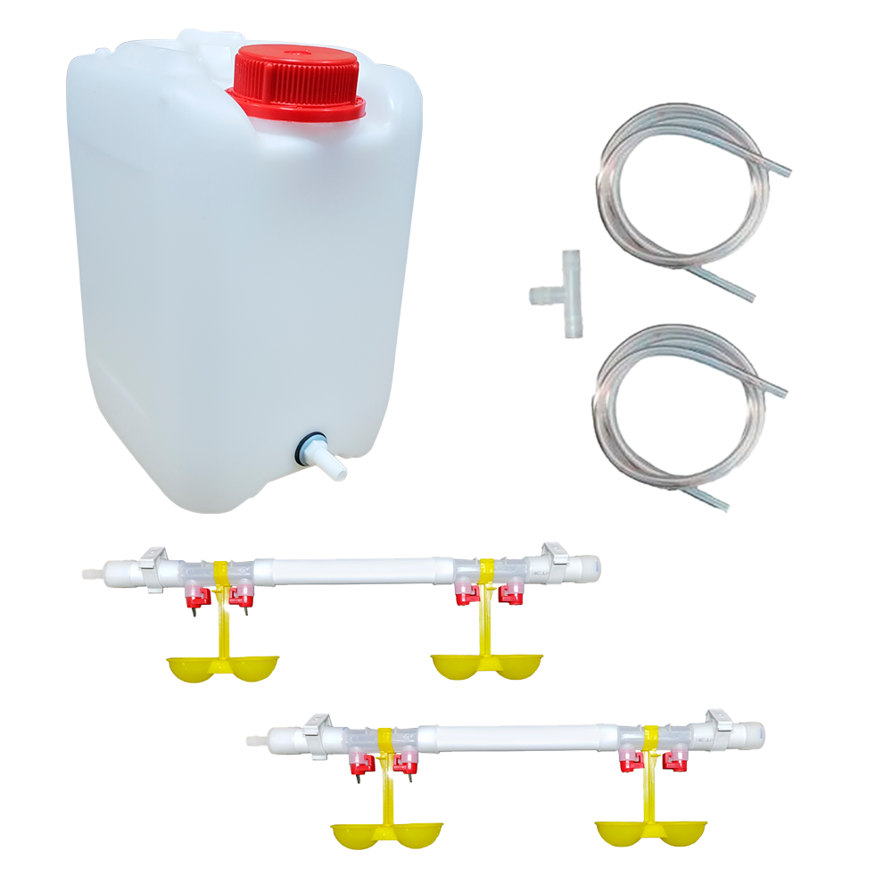 Поилка для кур ниппельная. Двойная система поения НП18 100см с 11л канистрой, комплект. Для бройлеров, кур, перепелов