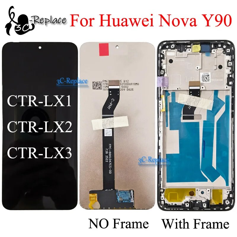Синий/белый/зеленый/черный 6,7 дюймов для Huawei nova Y90 CTR-LX2 ЖК-дисплей с сенсорным экраном дигитайзер в сборе Замена/с рамкой Black With frame