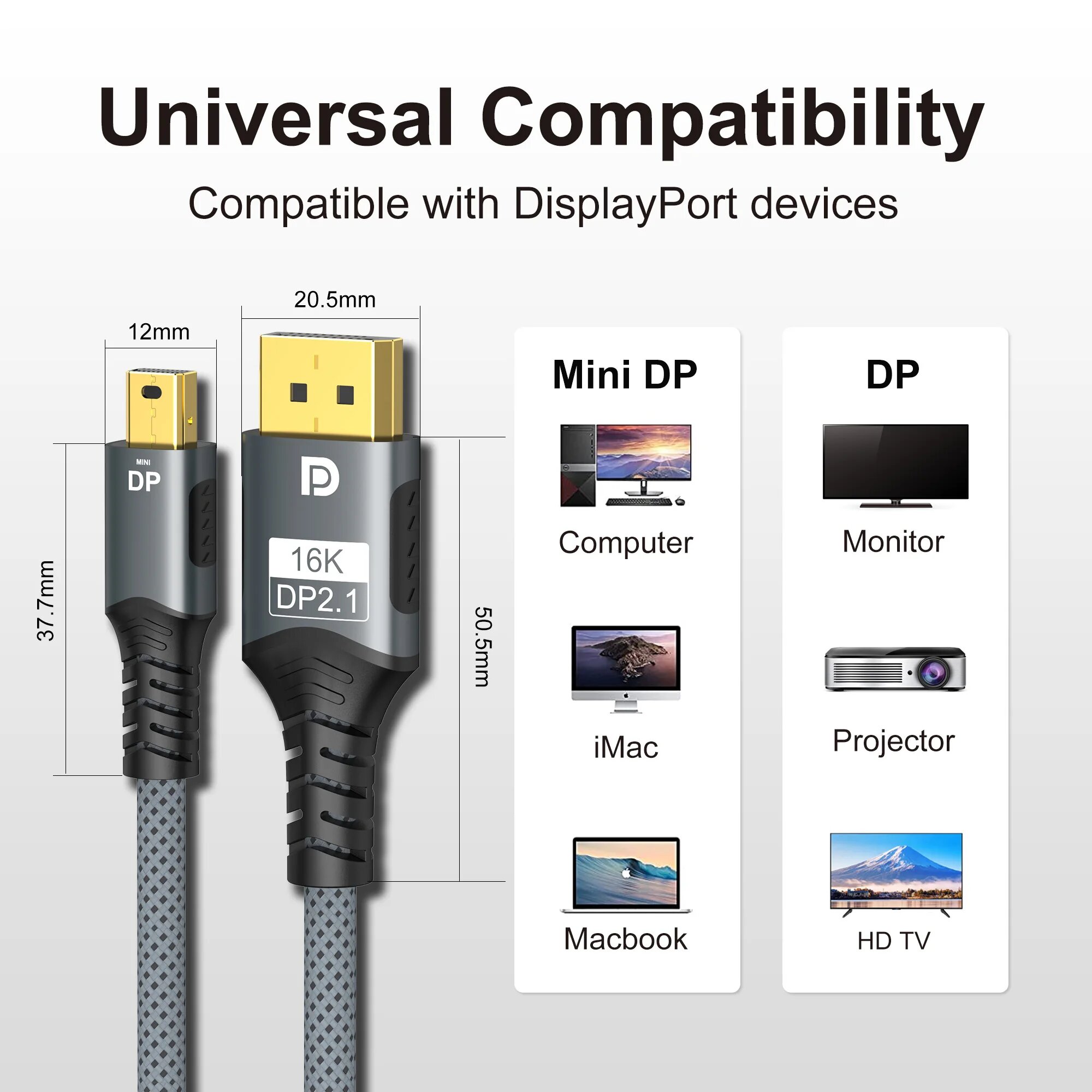 Кабель Mini DP - DisplayPort 1M, 8K, 60 Гц, 80 Гбит/с — фото 1