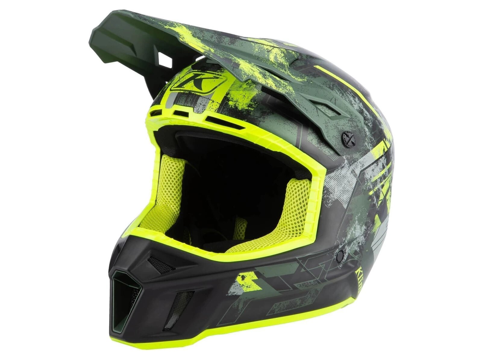 Мотошлем KLIM F3 CARBON HELMET ECE Unruly Kombu Green/Hi-Vis, зеленый, L