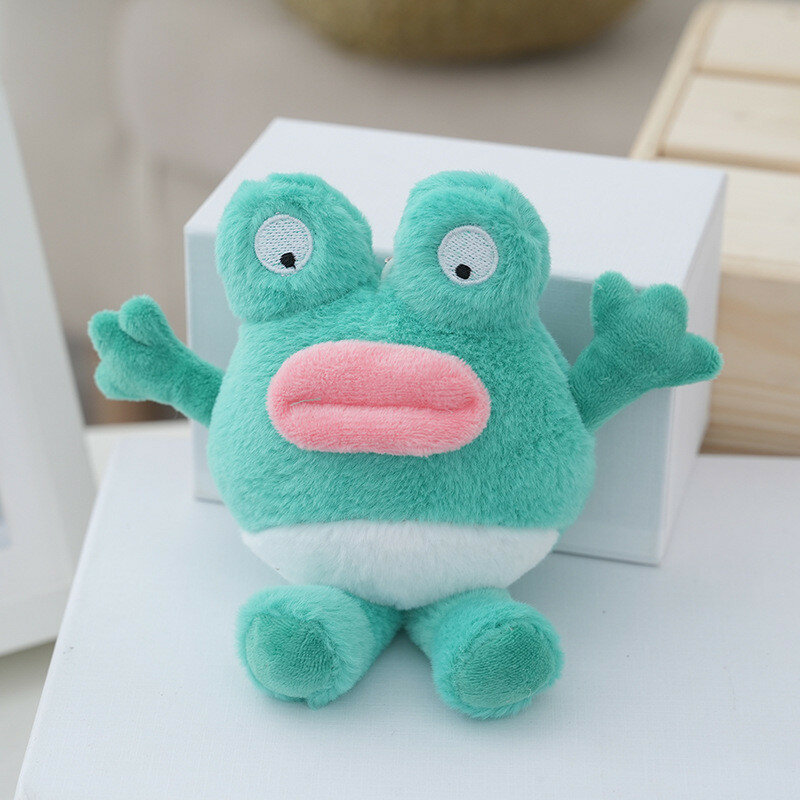 Trendy plush big mouth frog bag accessory cute green stuffed animal keychain for gifts
