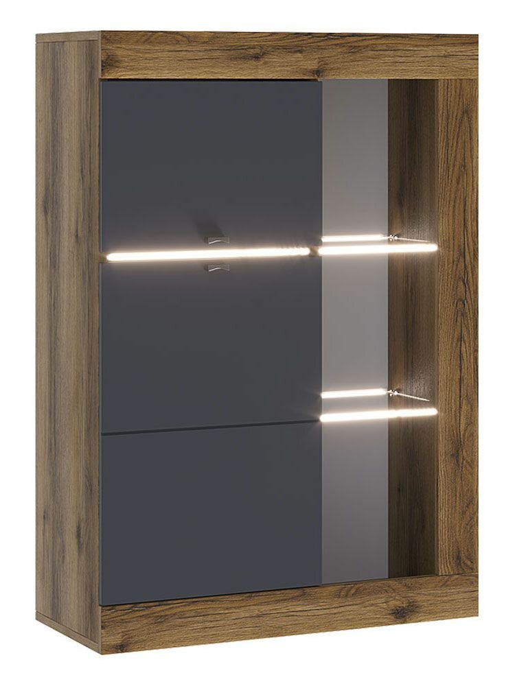 Шкаф-витрина Прага, с полками, с подсветкой, 66.6х37.6х103.4 см, Дуб Делано / Графит Софт