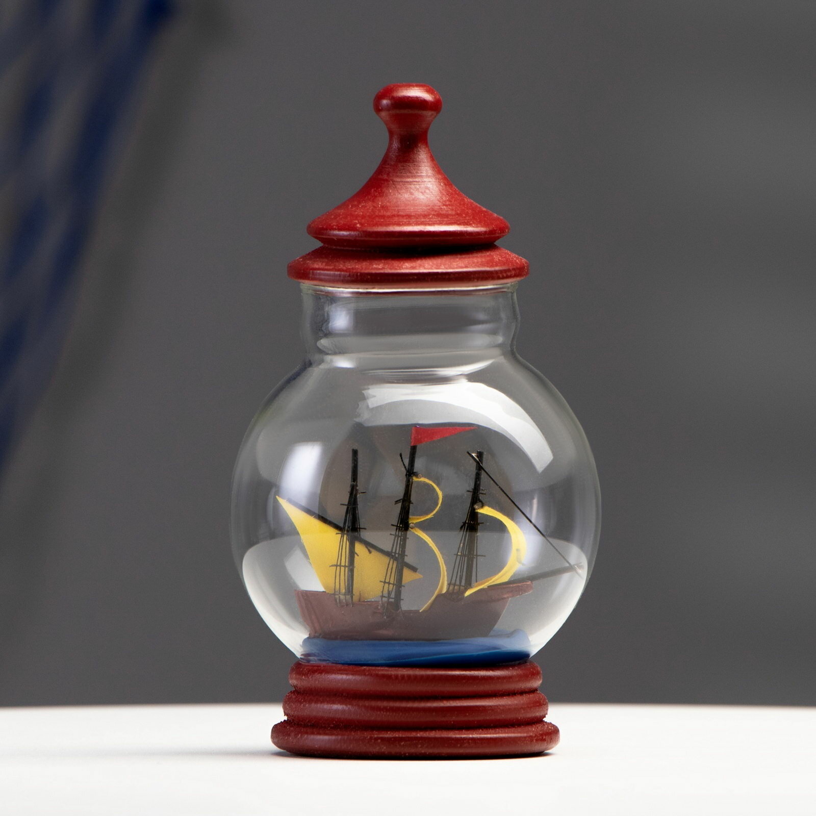 Корабль в бутылке "Лампа", фигурка, 14x8 см, цвет: коричневый