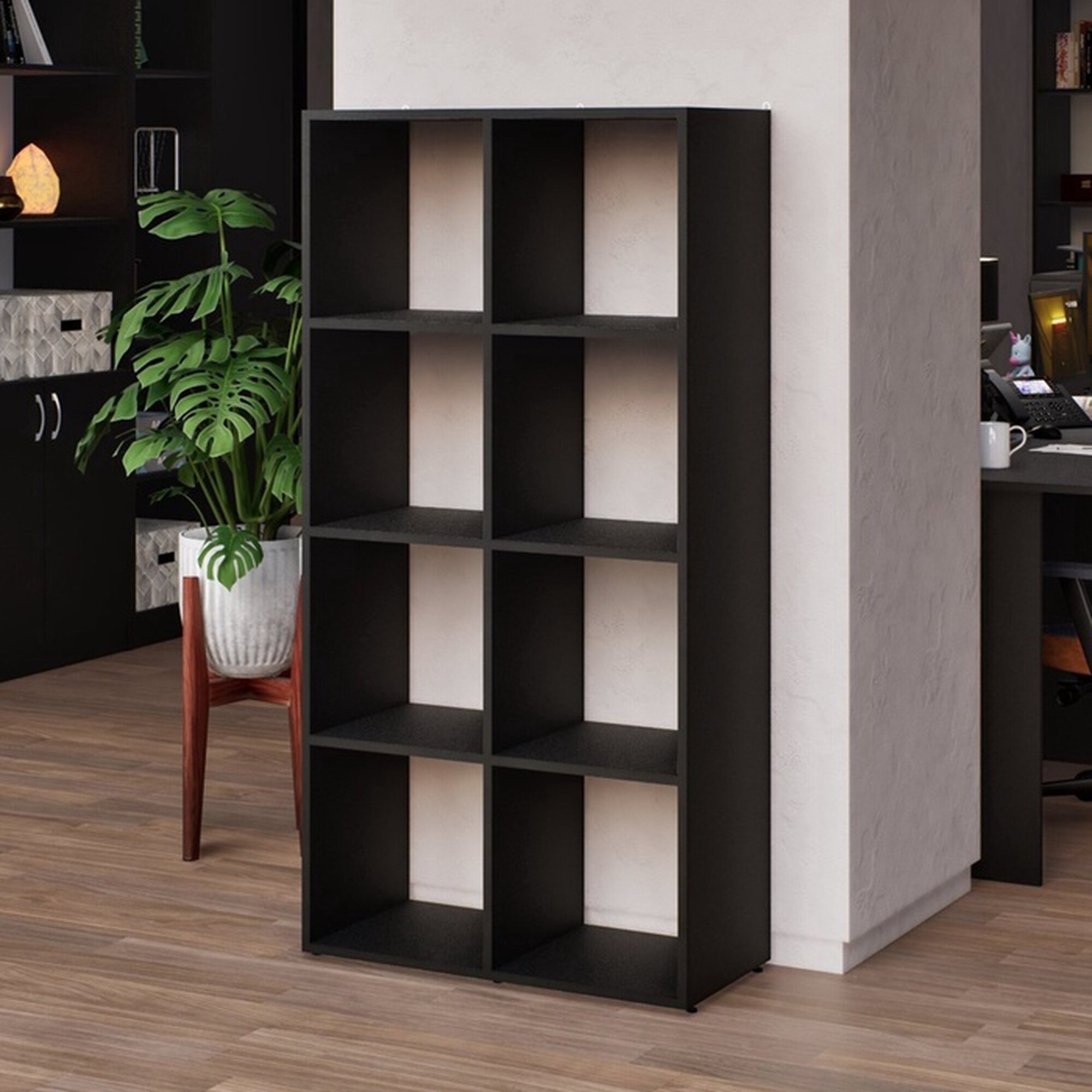 Стеллаж Клик Мебель Куб-8, ЛДСП, 72 см x 33 см x 141 см, 6 полок, черный матовый